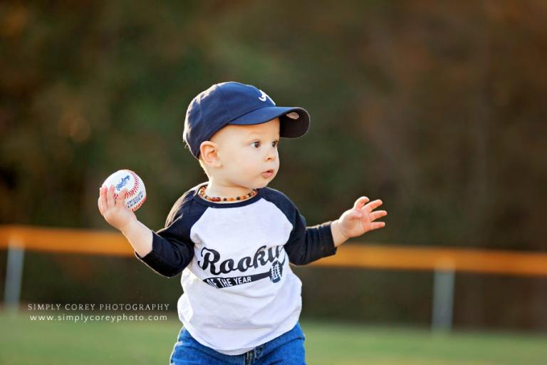Atlanta Baby Photographer | One Year Session at Baseball Field
