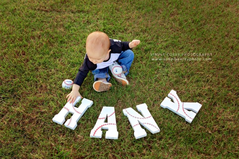 Atlanta Baby Photographer | One Year Session at Baseball Field