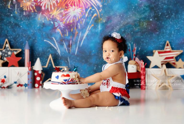 Atlanta Cake Smash Photographer | 4th of July One Year Studio Session