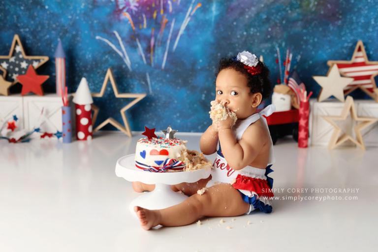 Atlanta Cake Smash Photographer | 4th of July One Year Studio Session
